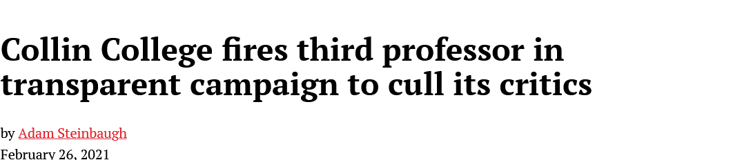 Coda: Collin College Fires Another Professor | Afflict The Comfortable ...